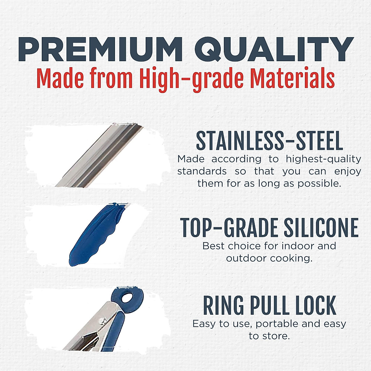 Silicone Kitchen Tongs with Silicone Tips, Set of 3 Heat Resistant Tongs for Serving Food, 7-Inch, 9-Inch, 12-Inch Locking Silicone Tongs for Cooking Tongs, Salad Tongs, Blue Kitchen Utensils