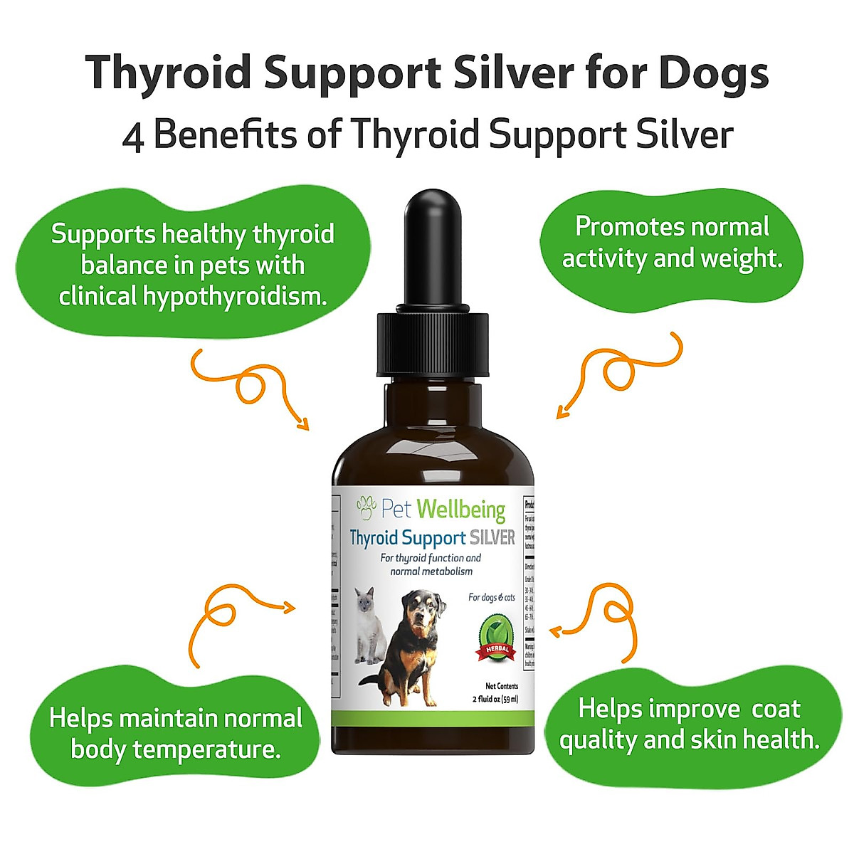 Pet Wellbeing Thyroid Support Silver for Dogs - Supports Balanced Thyroid Function, Healthy Metabolism, Normal Energy, Ashwagandha, Bacopa - Veterinarian-Formulated Herbal Supplement 2 oz (59 ml)