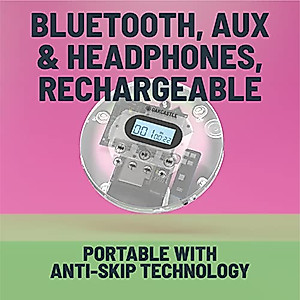 Oakcastle CD100 Rechargeable Bluetooth CD Player | 12hr Portable Playtime | in Car Compatible Personal CD Player | Headphones Included, AUX Output, Anti-Skip Protection, Custom EQ Modes, CD Walkman