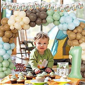 Hombae One Happy Camper Birthday Decorations, First Birthday Decorations, Camping 1st Birthday Party Decor, Green Backdrop Balloon Banner Cake Topper Crown Poster Cutout Balloon Boxes 114 PCs