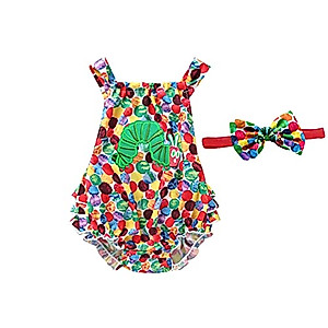 Girl First Second Birthday Outfit Cake Smash The Very Hungry Caterpillar Headband Romper Dress Jumpsuit Bodysuit Set Clothes (Romper and Headband, 12-18 months)