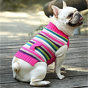XGDMEIL Dog Sweater Pet Clothes Cute Funny Striped Puppy Turtleneck Sweater Holiday Costumes Soft Warm Kitten Dog Knitwear Vest Cold Weather Outfits for Small Medium Large Dogs Cats(Rose Red,XS)
