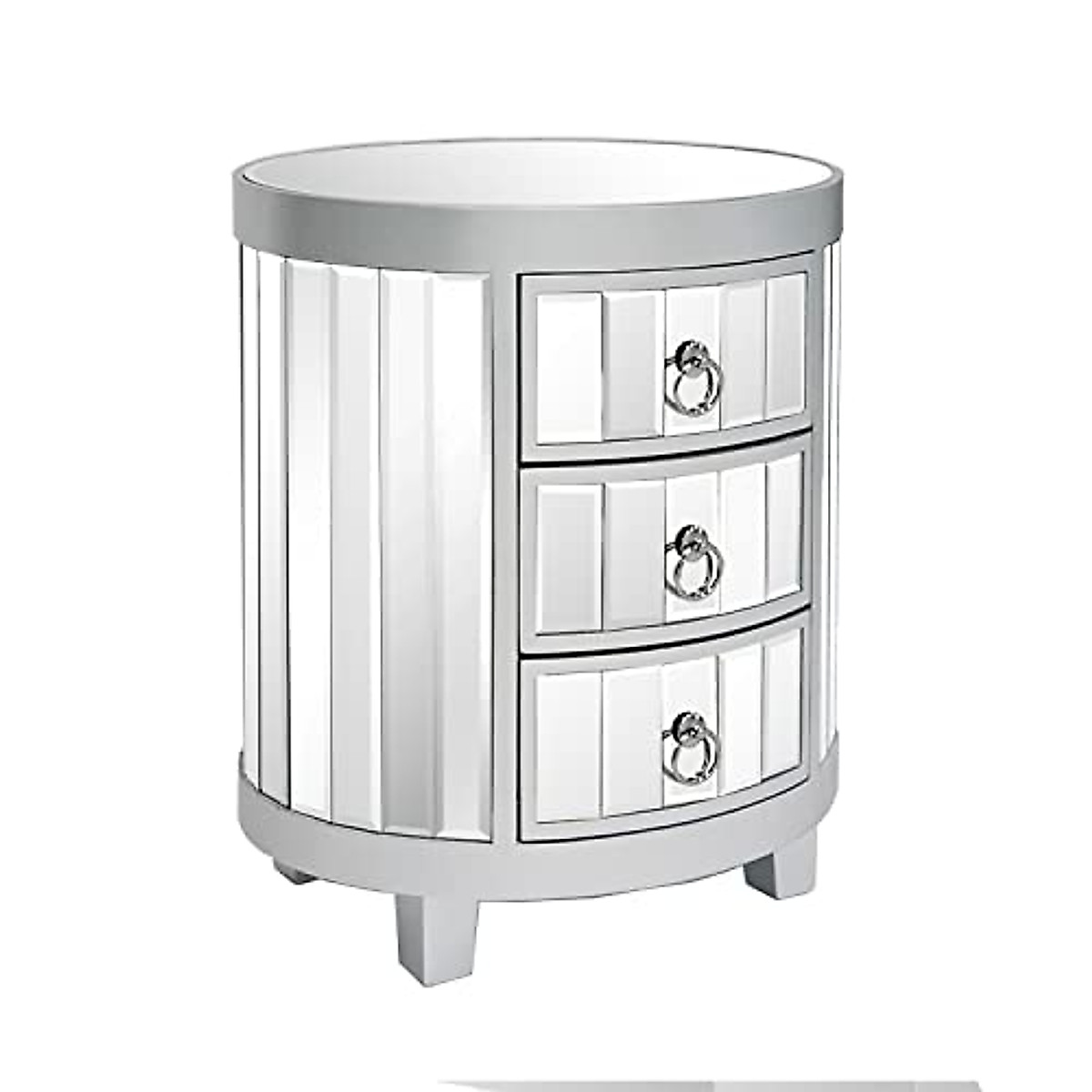 FFNUM Bedside Table Round Bedside Table 3 Drawer Mirror Bedroom Living Room Storage Cabinet Side Cabinet Furniture Mirror Cabinet Night Stand