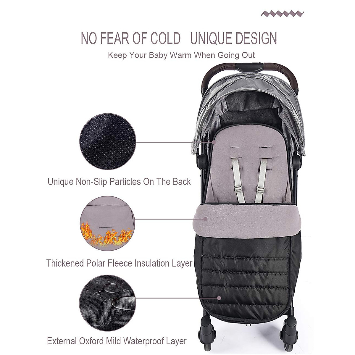 Outdoor Stroller Bunting Bag, Universal 3 in 1 Winter Outdoor Tour Toddler Universal Stroller Sleeping Bag, Cold-Proof Detachable&Temperature Regulation Footmuff for Stroller (Black)