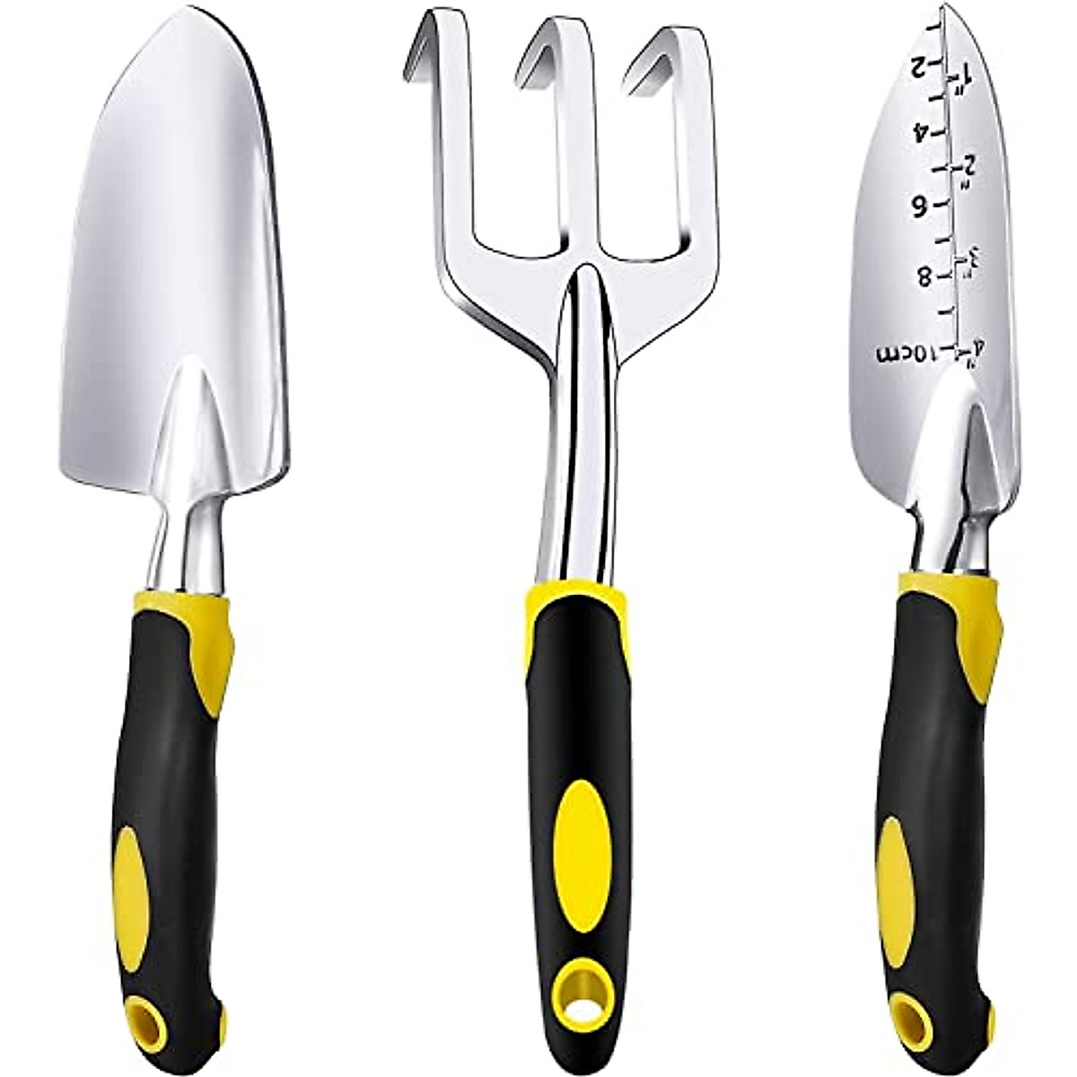 Edward Tools Gardening Hand Tools 3 Piece Set - Heavy Duty Garden Trowel, Transplanter, Hand Rake - Ergo Grip Handle - Bend-Proof & Rust-Proof Design - Cultivator, Garden Hand Shovel