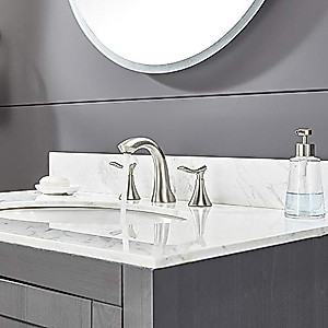 Comllen Widespread 3 Hole Brushed Nickel Bathroom Faucet, Modern 8 Inch Two Handle Bathroom Sink Faucet Lavatory Vanity Faucet with Water Hoses and Pop-up Drain