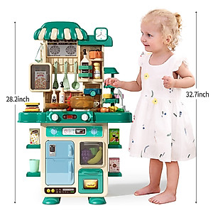 Deejoy Kitchen Playset,48Pcs for Boys and Girls, Kitchen Toys with Realistic Lights&Sounds, Simulation of Spray and Play Sink, Pretend Play Food with Toddler