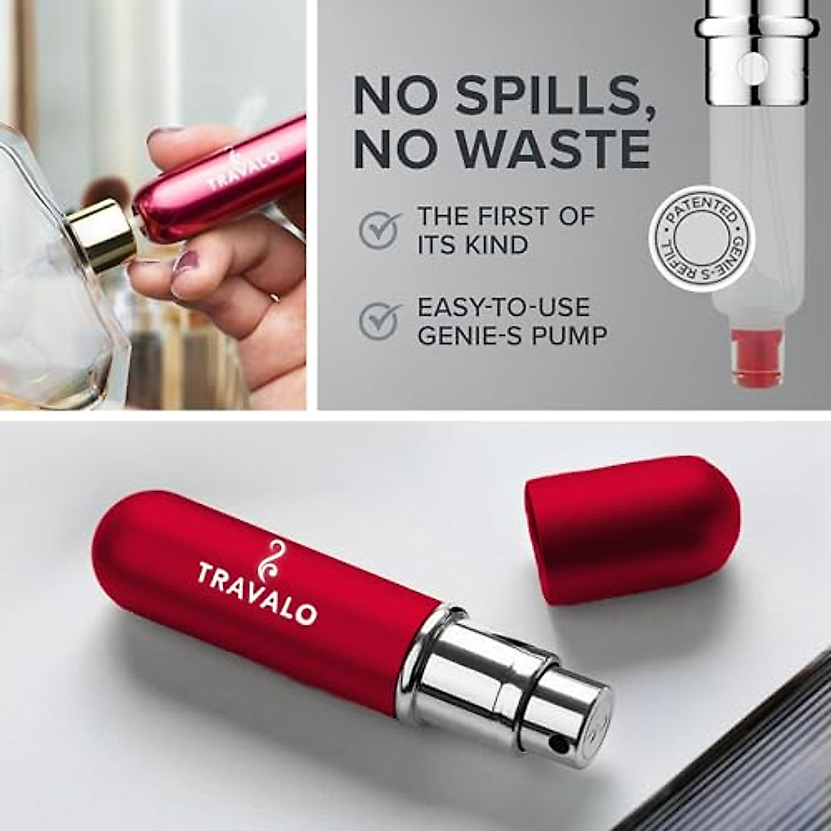 Travalo Classic HD Perfume Atomizer | Genie-S TSA Approved Travel Perfume Bottle Refillable | Reusable Airtight Easy-Fill Mini Pump Sprayer | Lightweight Elegant Design w/Volume Window | Red 0.17oz