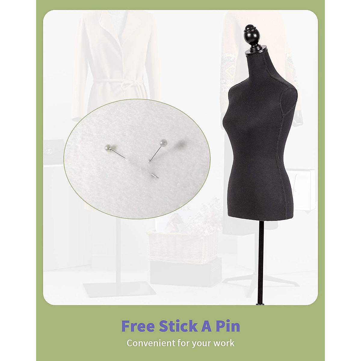 Mannequin Torso Manikin Dress Form 59-67 Inch Height Adjustable Female Dress Model Display Torso Body Tripod Stand Clothing Forms (Black, 59-67 Inches)