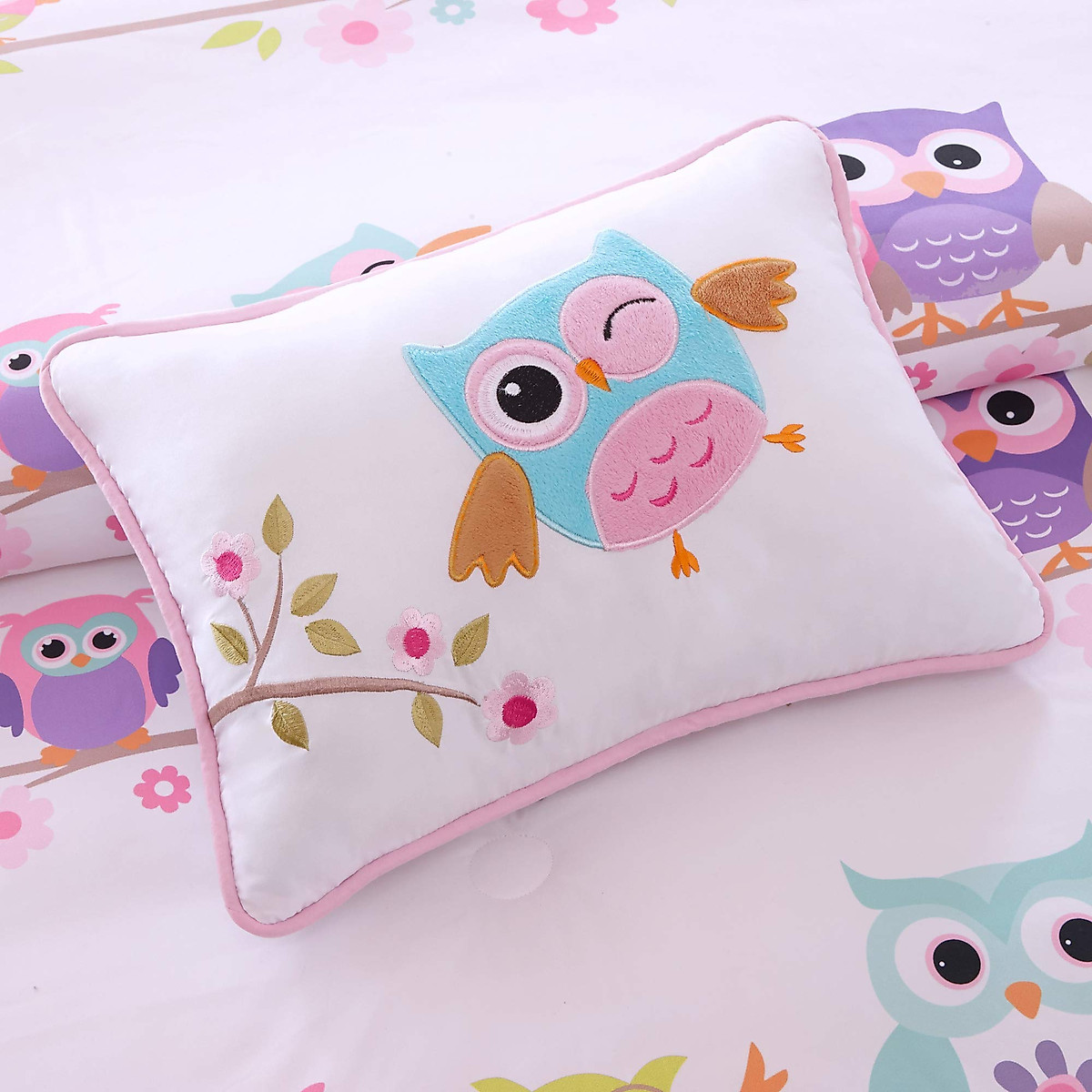 Mi Zone Kids Wise Wendy Bag in A Bag Sets For Girls, Owl Kids Girl Bedding Set – Ultra Soft Microfiber Childrens Bedroom Bed Comforters, Full, White 8 Piece