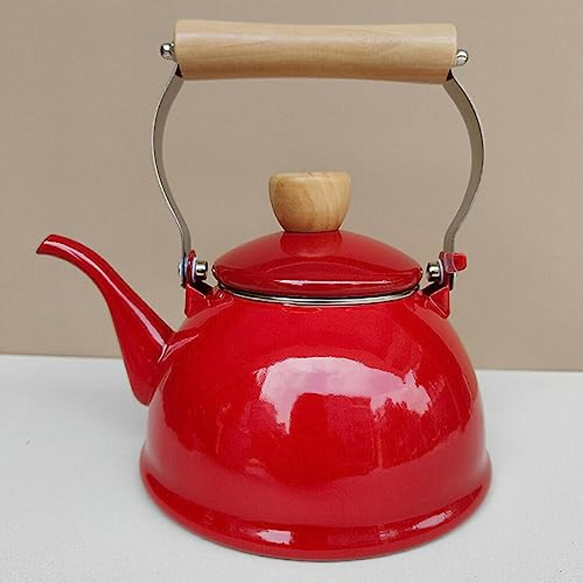 Porcelain Enameled Tea Kettle Enamel Whistle Tea Kettle Teapot with Handle for Stovetop Retro Hot Water Tea Kettle Pot Home Dorm Apartments Camping Coffee Makers (1.4L)