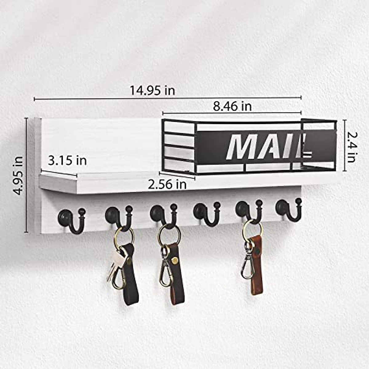 rorecay Key Holder for Wall Decorative: Easy Install Farmhouse Key Hanger Mail Organizer Wall Mount, Wood Keyholder Mail Holder with Shelf for House Entryway Decor, White