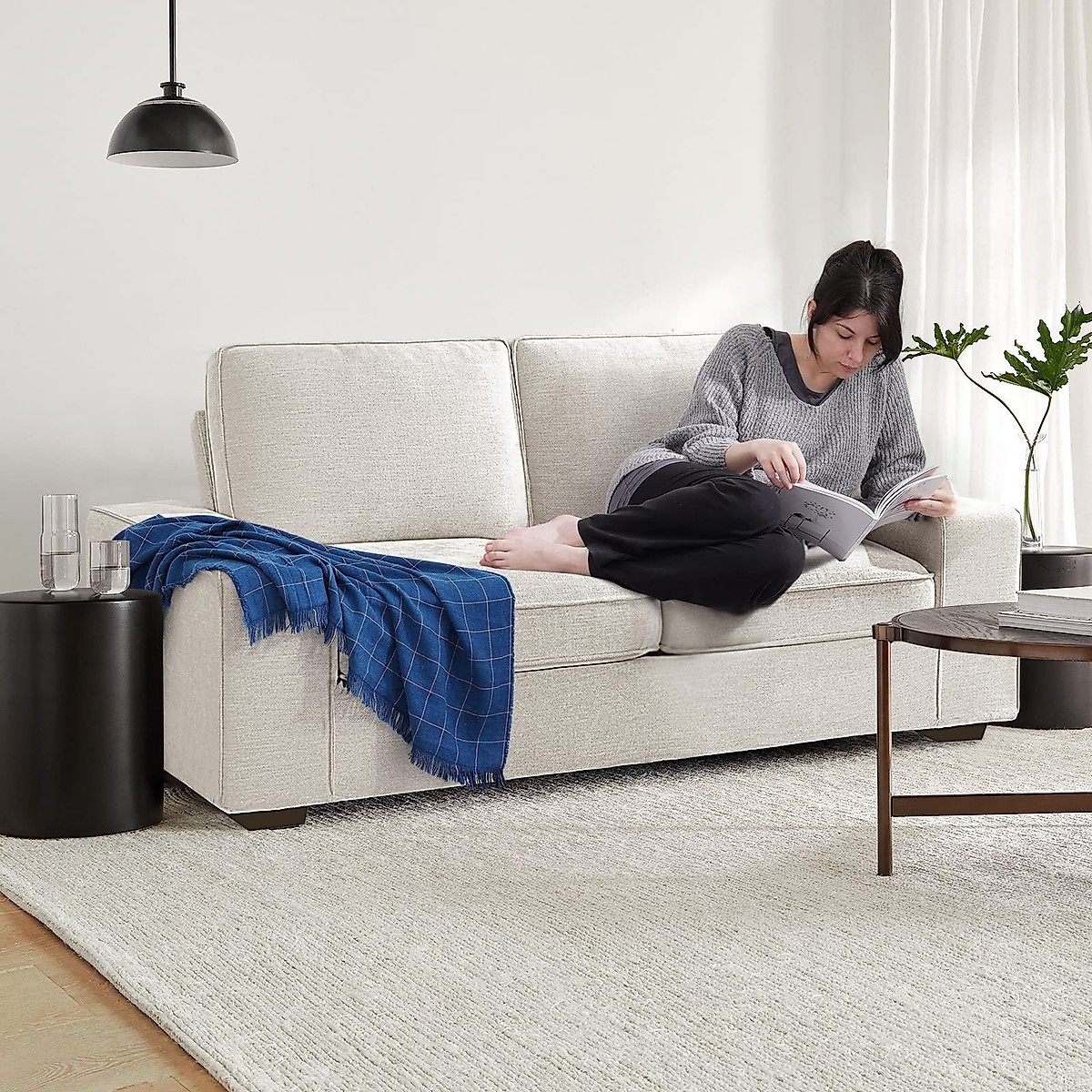 EASELAND 71.25" Loveseat Sofa Couch for Living Room, Chenille Modern Sofa Couch, Deep-Seated Sofa with Solid Wood, Metal and Removable Cover Easy to Install (2 Seats, Beige)