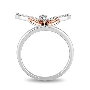 Jewelili Hallmark Fine Jewelry Sterling Silver and 14K Rose Gold 1/6 Cttw Natural White Round Diamond Butterfly Ring, Size 8