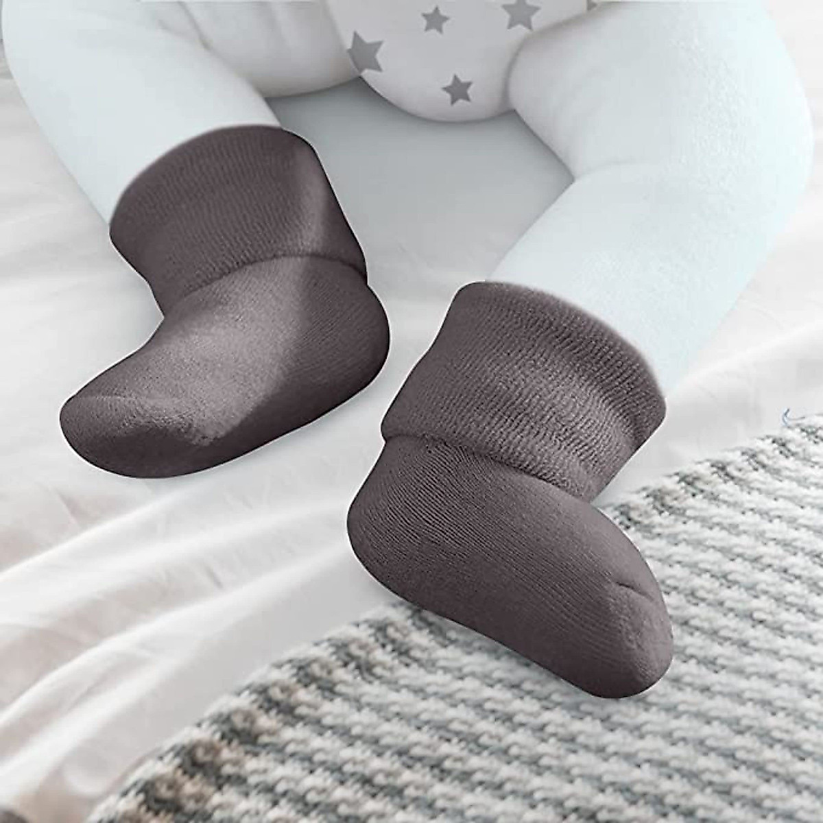 Rising Star Baby Socks for Boys & Baby Girl Infant Newborn Socks 0-6, 6-12 months - Thick Cotton Terry Cuff Winter Warm Socks unisex (Gray - 8 pack)