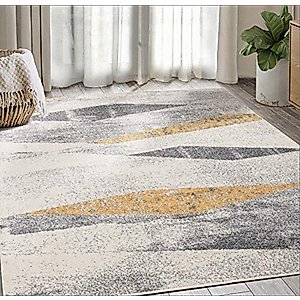 Abani Geometric Distressed Turkish Area Rug, Laguna Collection Grey & Yellow Modern Style 5' 3" x 7' 6" Accent Rug Rugs