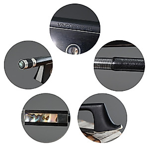 Carbon Fiber Violin Bow 4/4 Size VINGOBOW 100VB 74.5 cm Full 4 4 for Advanced Student Straight Parisian Eyes Ebony Frog Unbleached Mongolian Black Horse Hair Powerful and Wild Tone Smooth Screw