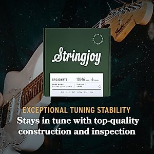 Stringjoy BR1046 Broadways Electric Pure Nickel Guitar Strings, 10-46 Classic Light Gauge, Durable, Guitar Strings for Enhanced Tone & Smooth Play, Electric Guitar Strings 6 String Set