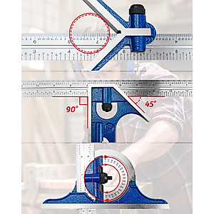 4PCS 12 Inch Combination Square Ruler Set Protractor Satin, 4-R Graduation, Ideal for Woodworking Metalworking Cabinets Joinery Steel Iron Case