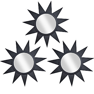 Cityelf 3 Set Black Metal Sun Mirrors for Wall Small Decorative Mirrors Round Mirror Sets Wall Decor Home Decor Hanging Mirrors for Living Room Bedroom Entryway