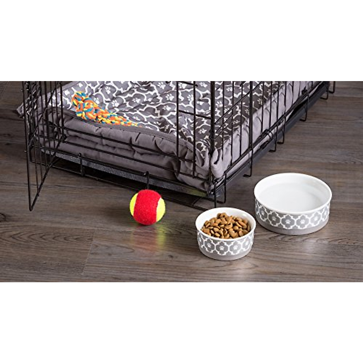 Bone Dry Lattice Pet Bowl, Removable Silicone Ring Creates Non-Slip Bottom for Secure Feeding & Less Mess, Microwave & Dishwasher Safe, Medium Set, 6x2", Gray, 2 Count