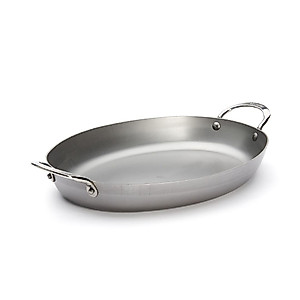 de Buyer MINERAL B Carbon Steel Oval Roasting Pan - Ideal for Roasting Meat, Seafood & Veggies - Naturally Nonstick - Made in France
