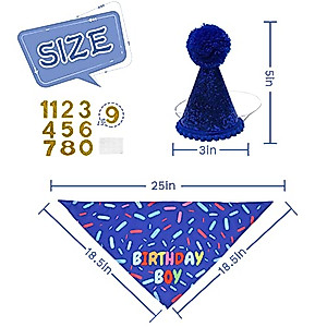 Dog Birthday Bandana Scarf, Boy Dogs Birthday Hat with Number, Doggy 1st Birthday Party Supplies for Small Medium Dog Puppy Outfits (Blue)
