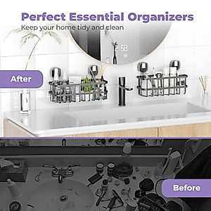 KariKaddy Shower Caddy Suction Cup 2 Pack, No Drilling Removable Shower Shelf, Heavy Duty Bathroom Shower Storage, Black Large&Small Shower Organizer Suction Rustproof, For Bathroom and Kitchen