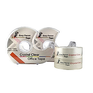 Greyparrot Office Tape Clear Refill Rolls + Dispenser(16 Pack),(3/4” X 1000in/pack). for Craft Jobs, Gift Wrapping, Office Work Clear(Transparent) Glossy Finish, Refillable (16000 inch/Total)
