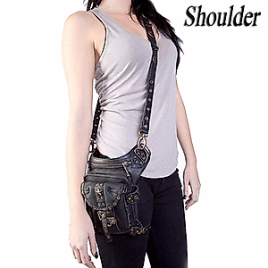 Steampunk Waist Bag Fanny Pack Fashion Gothic Leather Shoulder Crossbody Messenger Bags Thigh Leg Hip Holster Purse Travel Pouch Hiking Sport Chain Bags for Women Men