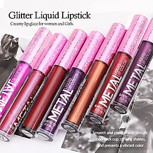 Boobeen Metallic Liquid Lipsticks Matte Lips Lipstick Pearl Glitter Lip Gloss High Pigment Long Lasting Nonstick Lip Glaze Makeup for Women and Girls (C-06)