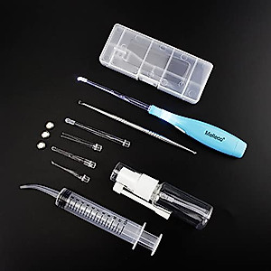 Melleco Upgraded 6.75" Tonsillith Pick Tonsil Stone Remover Tool Care, Blue + Cleaning Irrigator Syringe + Stainless Steel Pick + Throat Nose Nasal Mist Pump Bottle