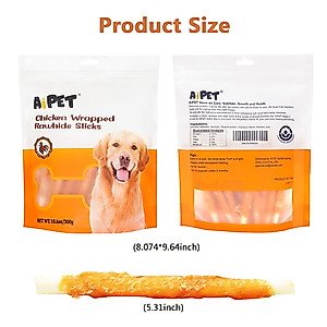 AIPET Dog Treats, Chicken Wrapped Rawhide Sticks for Dogs Treats Puppy Training Chews Snacks Sticks, 11Oz