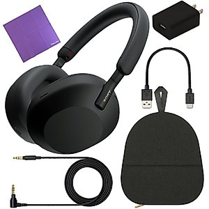 Sony WH-1000XM5 Noise-Canceling Wireless Over-Ear Headphones (Black WH1000XM5/B) Bundle + USB Charging Adapter + Microfiber Cloth (Renewed)