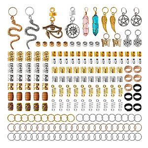 200pcs Hair Beads Jewelry, Dreadlocks Gem Crystal Charms, Metal Coils Rings, Gold And Silver Pendants,Braid Cuffs,Clips,Loc Tube Bead Braid Accessories for Braids Decoration