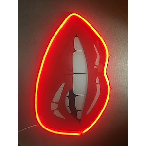 Neon Sign 14", Wall Decor Art LED Neon Light printing Women Red lips Home Decoration,Bedroom, Lounge, Office, led light decor sign Party Powered by USB (Red lips)