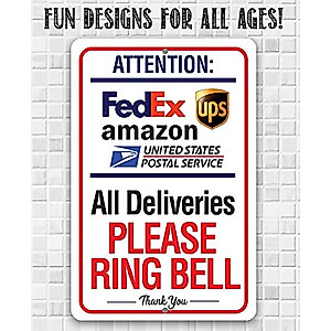 Delivery Sign for Package and Box Deliveries - Please Ring Bell Instructions - Directional Deliveries Metal Sign for Home Office, Porch Entryway Gate, 8x12 Aluminum Safe Use Indoors or Outdoors