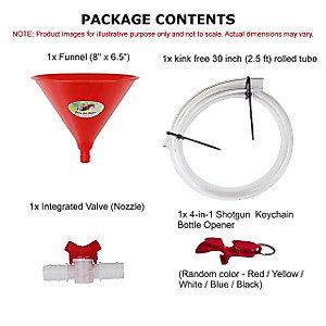 Beer Bong Funnel with Valve - Extra Long 2.5 feet (30 inch) Kink Free Tube - Shotgun Keychain Tool Bottle Opener - Premium Funnel for Beer Drinking Games, College Parties, spring break