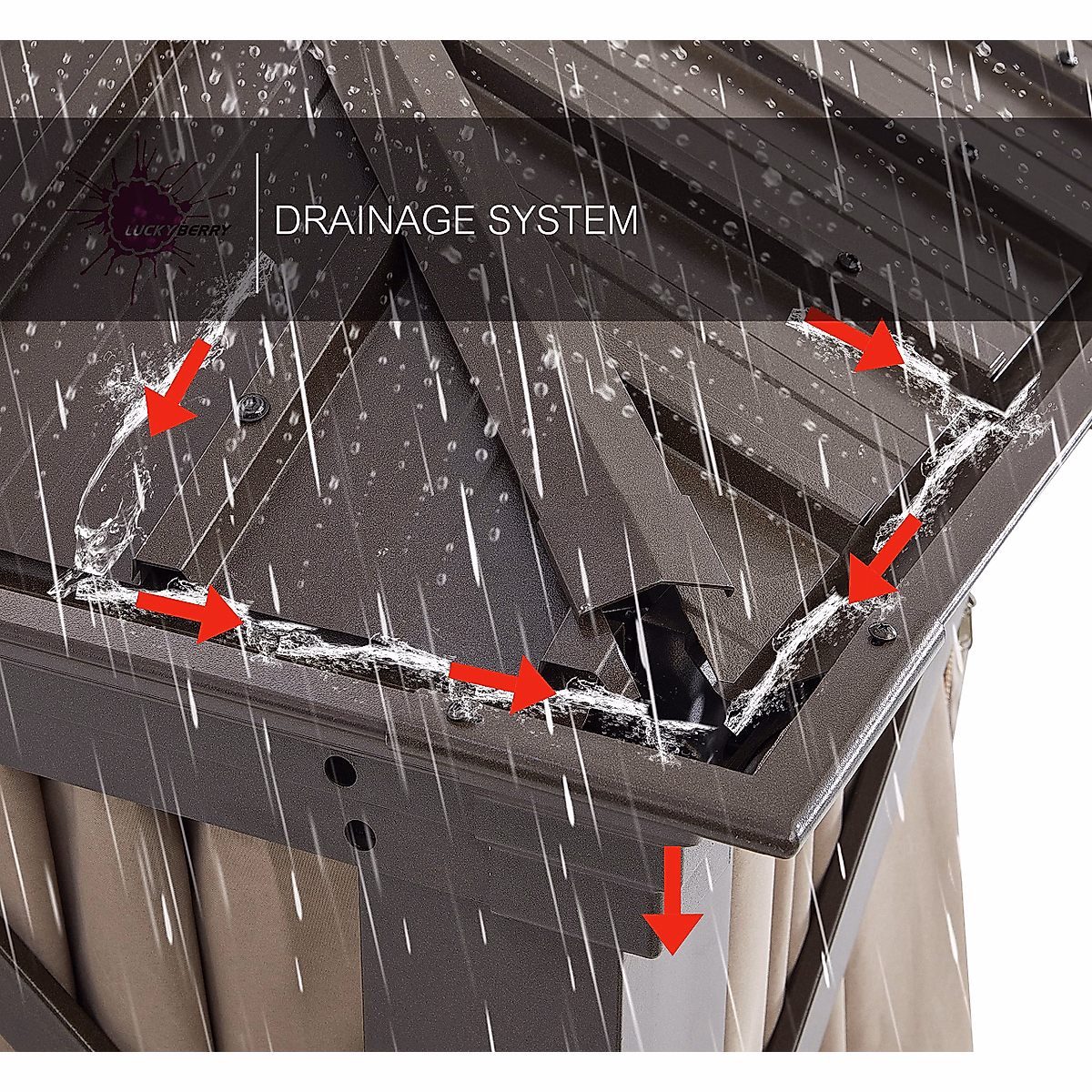 LUCKYBERRY 12' X 12' Outdoor Hardtop Galvanized Steel Roof Double Top Permanent Gazebo Canopy Curtains Aluminum Frame Patio Garden Gazebo with Netting