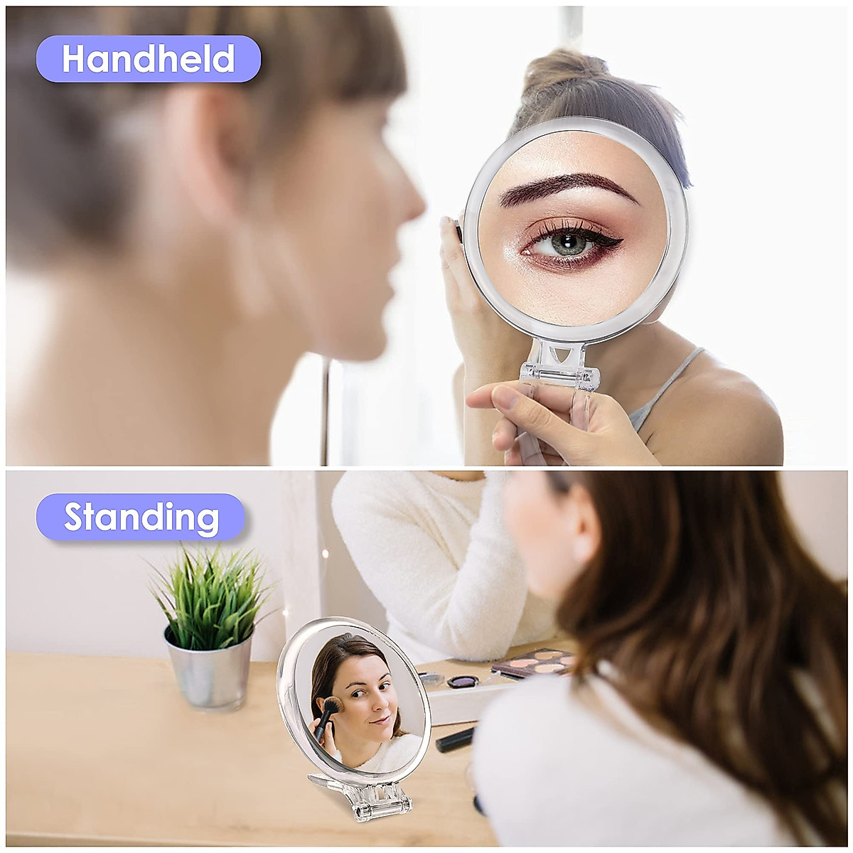 MIYADIVA 6In 20X Magnifying Mirror, Double Sided Travel Mirror, Foldable Hand Mirrors with Handle, Portable Mirror for Traveling, Gift for Women
