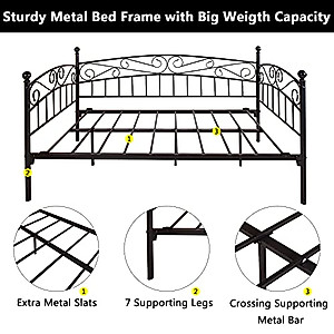 mikibama Black Twin Metal Daybed Victorian Day Bed Frame Elegant Arched Daybeds with Slats Space Saving Guest Bed for Living Room Apartment and Small Space