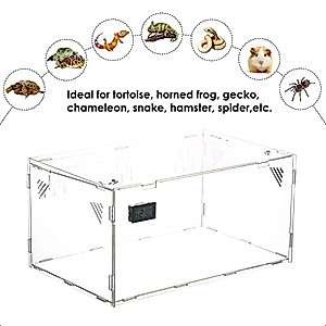 PetierWeit Reptile Terrarium Acrylic Reptile Tank with Temperature Hygrometer 15.3"x9.7"x7.6" Large Reptile Breeding Box Suitable for Tortoise, Horned Frog, Gecko, Chameleon, Snake, Hamster, Spider