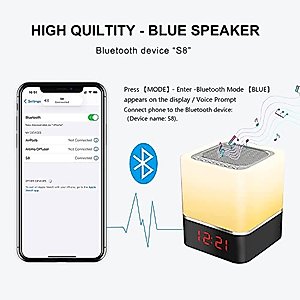 YONGYAO Night Lights Bluetooth Speaker, Alarm Clock Bluetooth Speaker, Dimmable Multi-Color Changing Bedside Lamp, Touch Sensor Wireless Speaker with Lights, USB/MicroSD/AUX Support