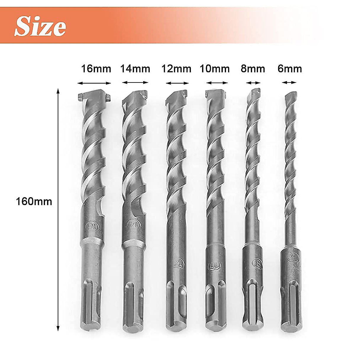 Mesee 6 Pcs SDS Plus Hammer Drill Bit Set Carbide Tipped SDS-Plus Rotary Hammer Drill Bits with Storage Box Rotary Electric Hammers Drilling Hole Tool, 6mm 8mm 10mm 12mm 14mm 16mm