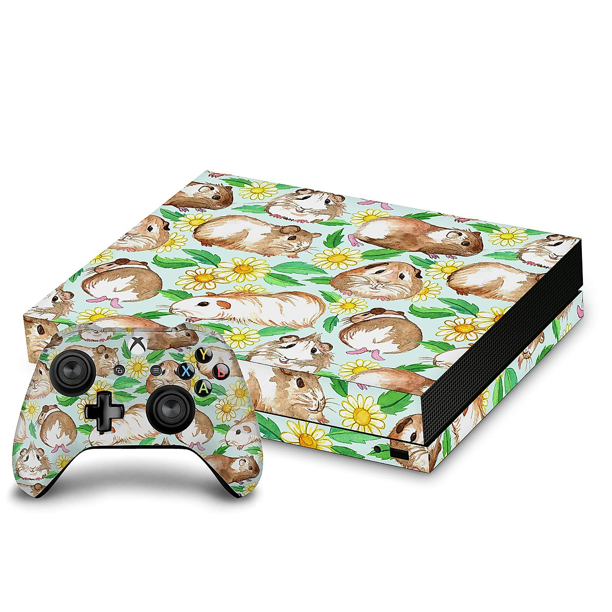 Head Case Designs Officially Licensed Micklyn Le Feuvre Guinea Pigs And Daisies In Watercolour On Mint Art Mix Vinyl Sticker Gaming Skin Decal Compatible With Xbox One X Console and Controller Bundle