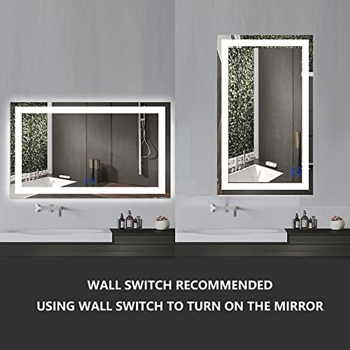 DP Home Makeup Wall-Mounted Mirrors, LED Backlit Frameless Wall Mirror, HotelBathroom Vanity Mirror with Touch Button, Anti Fog, Dimmable, Vertical & Horizontal Mount, 60 x 28 in (E-CK010-CG)