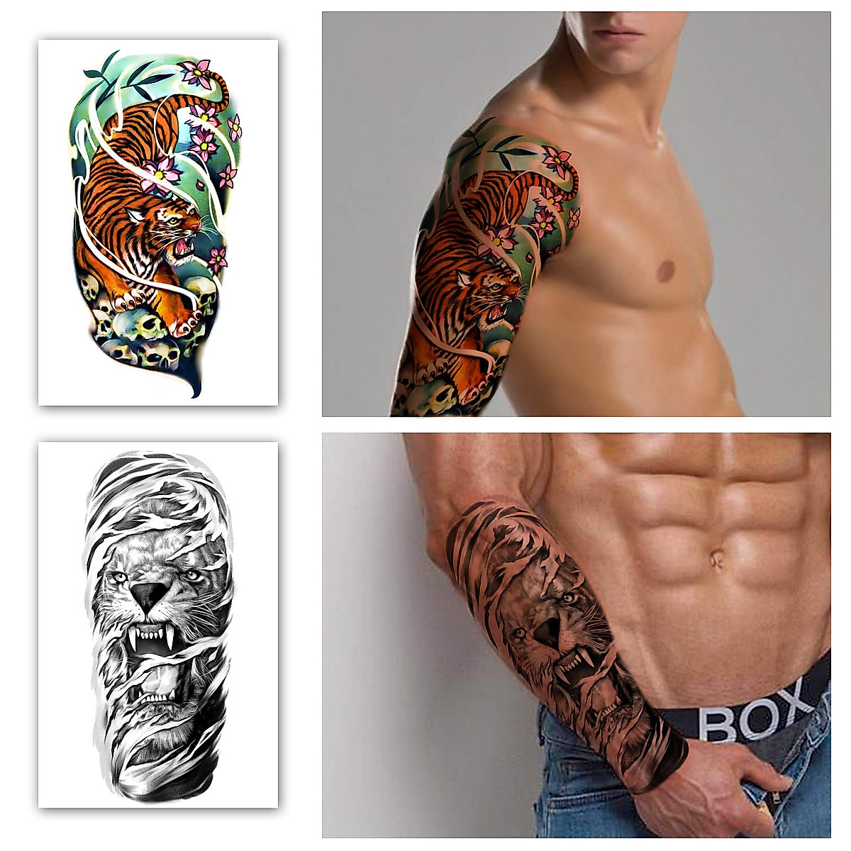 Waterproof Full Arm Temporary Tattoos 8 Sheets and Half Arm Shoulder Tattoo 8 Sheets, Extra Large LastingTattoo Stickers for Men and Women (22.83"X7.1")