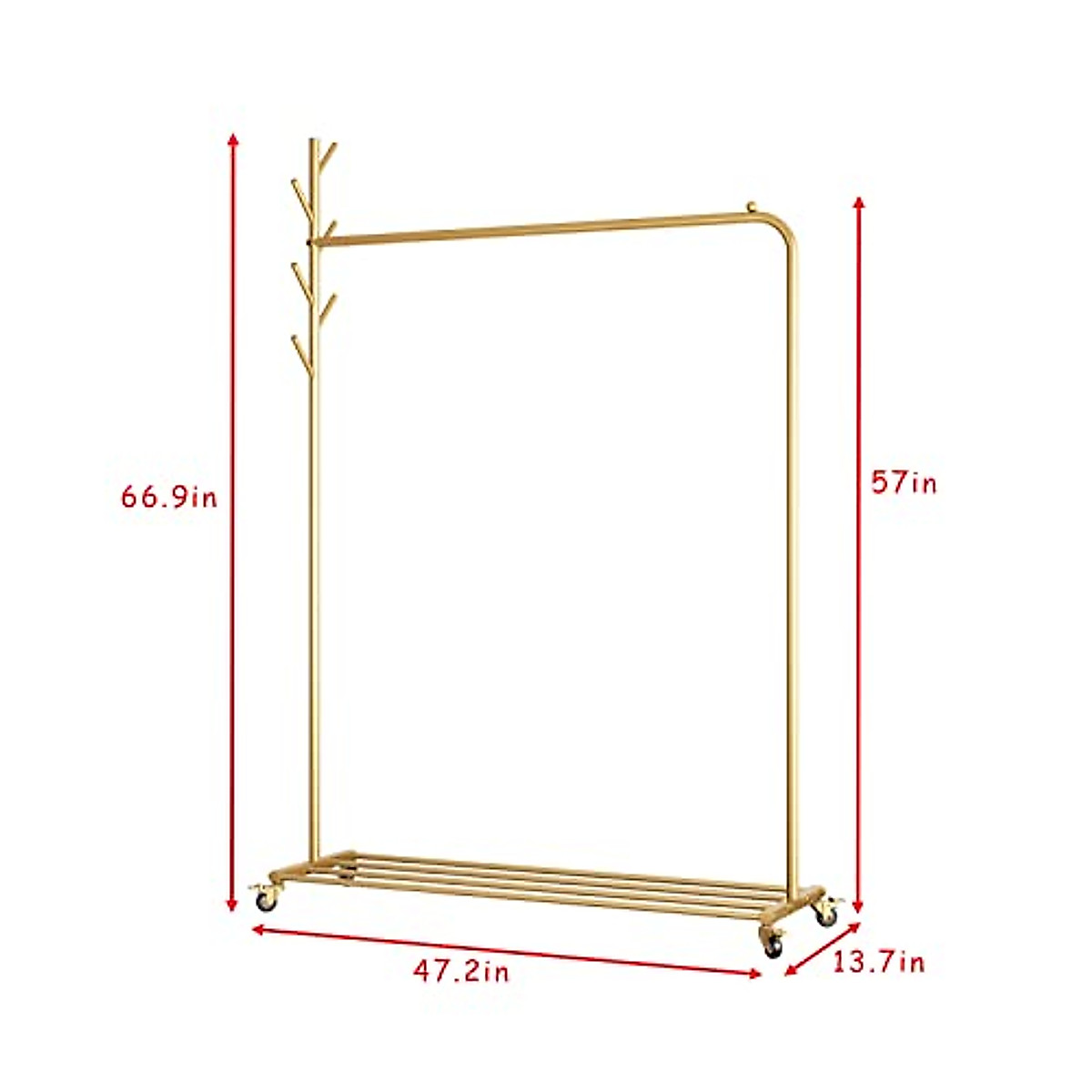 Smlttel Metal Gold Clothes Rack for Hanging Clothes, Rolling Clothing Rack for Boutique Display, Gold Coat Rack Standing Garment Rack with Shelf, Industrial Pipe Rack, Heavy Duty Clothing Rack, Gold