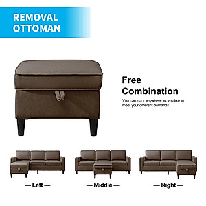 PUREMIND 78 Inches L Shaped Sofa, Linen L Shape Sectional Couches for Living Room, 3 Seater Sofa Couch with Storage Ottoman and Armchair, Sectional Sofa L Shape for Apartment/Small Space