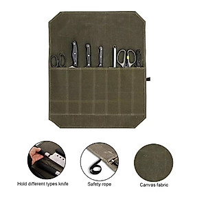 Senvitate Knife Roll, Waxed Canvas Chef's Knife Roll Bag, 7 Knife Slots for Cutlery Knives and Kitchen Utensils, Knife Storage Case Knife Carrier Perfect for the Traveling Chef (Army Green)